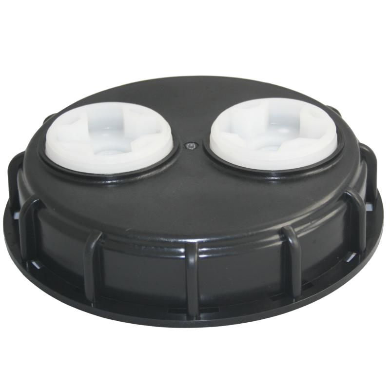 DN150 IBC Lid 2 x 2 ports - Black | Tank Management Australia